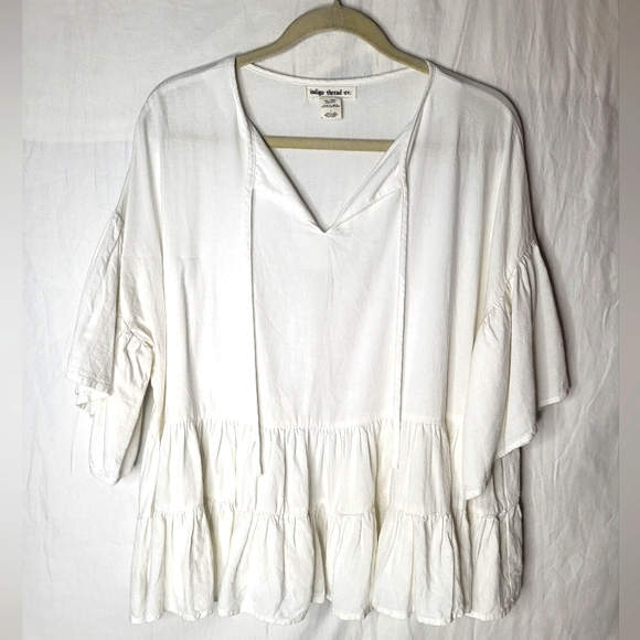 Indigo Thread Co | Tops | Indigo Thread Co White Linen Tiered Vneck ...